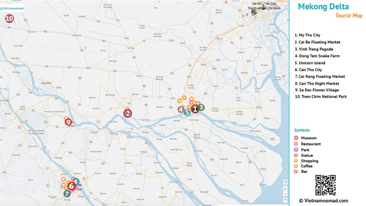 Mekong Delta Attractions Map - Map of Mekong Delta - Vietnamnomad