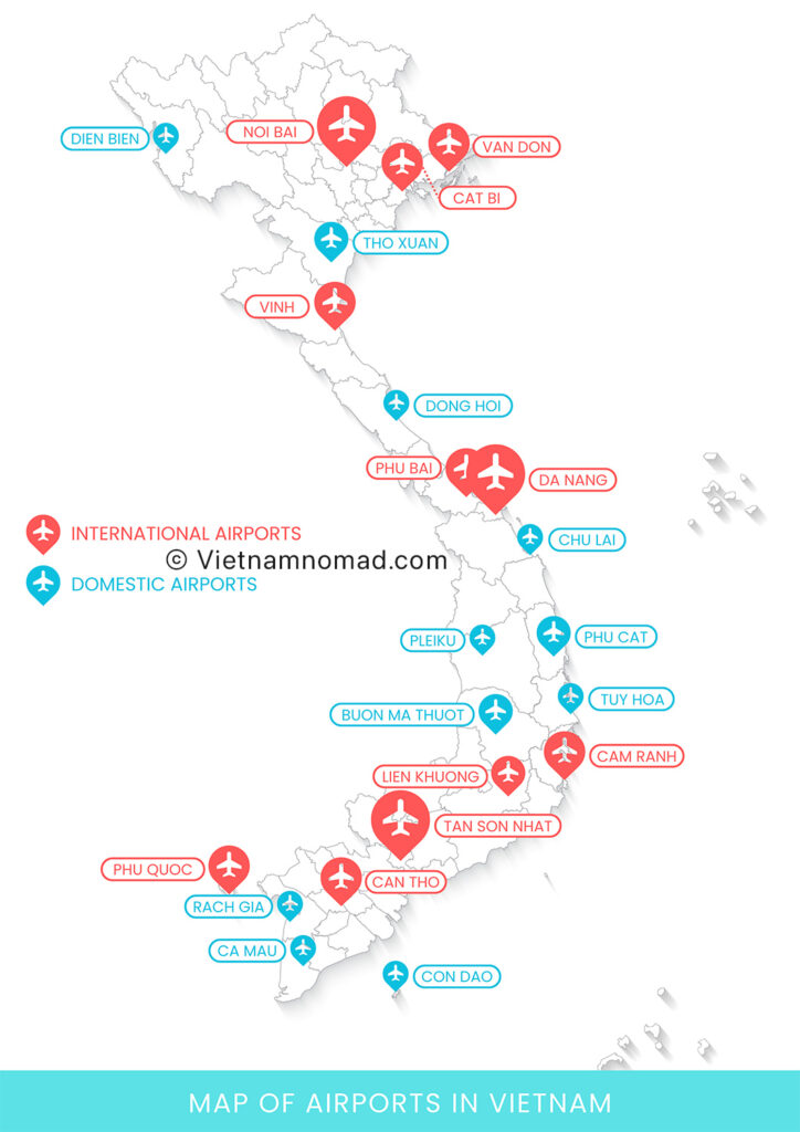 Airports in Vietnam | Map of Vietnam Airports | Vietnamnomad