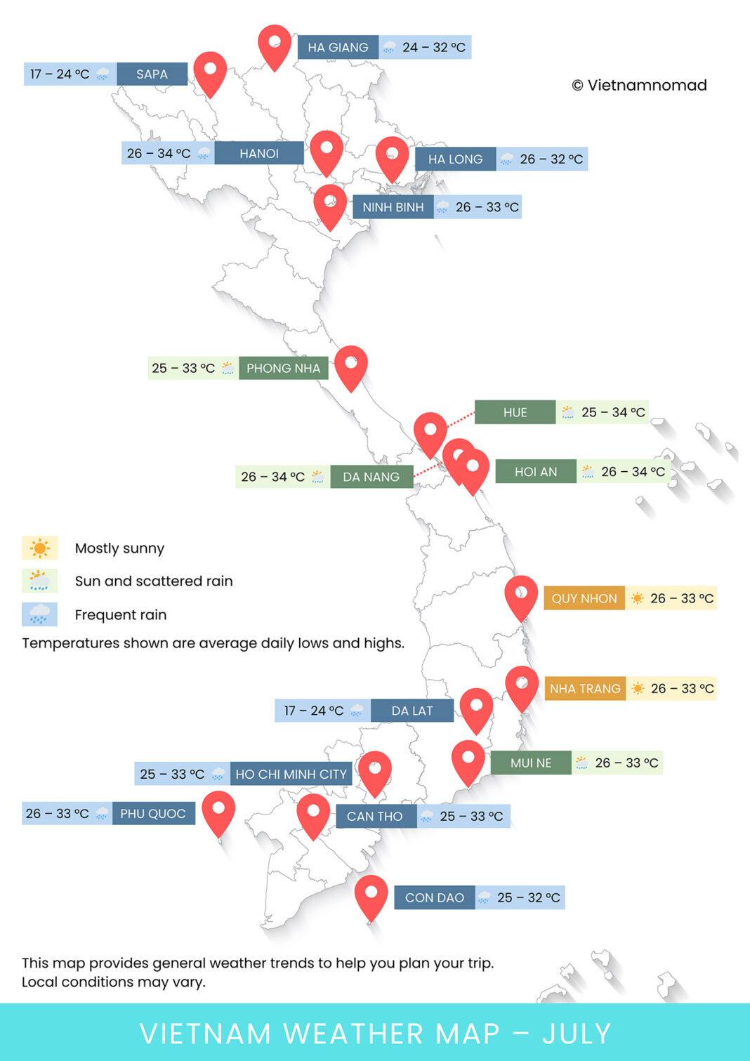 Vietnam Weather Map for July - Vietnamnomad